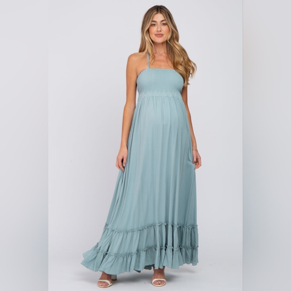 Pinkblush | Dresses | Pinkblush Sweet Lovely Aqua Halter Smocked Cut ...